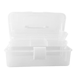 Three Layer Plastic Storage Box, Folding Tool Box Portable Handled Storage Case Multipurpose Organizer for Art Craft and Cosmetic(White)