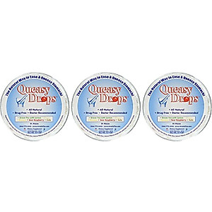 Queasy Drops | 3 Pack: 21 Drops Each | Drug Free & Gluten Free | Five Flavors: Green Tea with Lemon, Ginger, Raspberry, Banana & Cola 21 Count