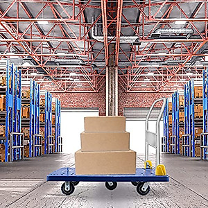 YSSOA Platform Truck with 1320lb Weight Capacity and 360 Degree Swivel Wheels, Foldable Push Hand Cart for Loading and Storage, Blue
