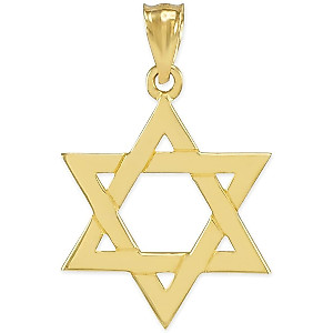 14K Yellow Gold Traditional Jewish Six Pointed Star of David Magen David Hexagram Pendant Charm - 31.75 Millimeters