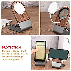 Walnut Gray Magnetic Mag Safe Phone Stand 12 pro Wooden Bracket Cradle Aluminum Alloy Mobile Cellphone Holder Metal Wireless Charger Office Kickstand Dock for iPhone 12, 12 Pro max, 12 Mini