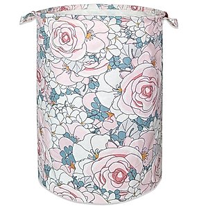 AMROSE Baby Laundry Hamper, 19.6'' Large Canvas Nursery Laundry Hamper Basket for Boys Girls, Nursery Storage Hamper for Laundry, Toys, Clothes, Watercolor Floral