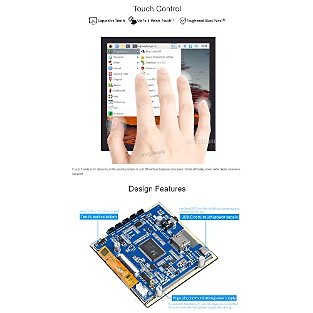 XYGStudy 4inch HDMI Capacitive Touch IPS LCD Display (C) Screen Resolution 720×720 Compatible with All Versions of Raspberry Pi 4 3 Jetson Nano AI PC Windows 11/10 / 8.1/8 / 7