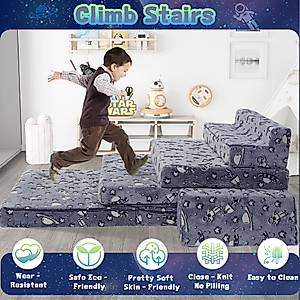 LFCREATOR Kids Play Couch, Modular Toddler Glow Sofa for Playroom Bedroom，Imaginative Convertible Play Couch for Boys Girls.Gift for Kids.Spaceman