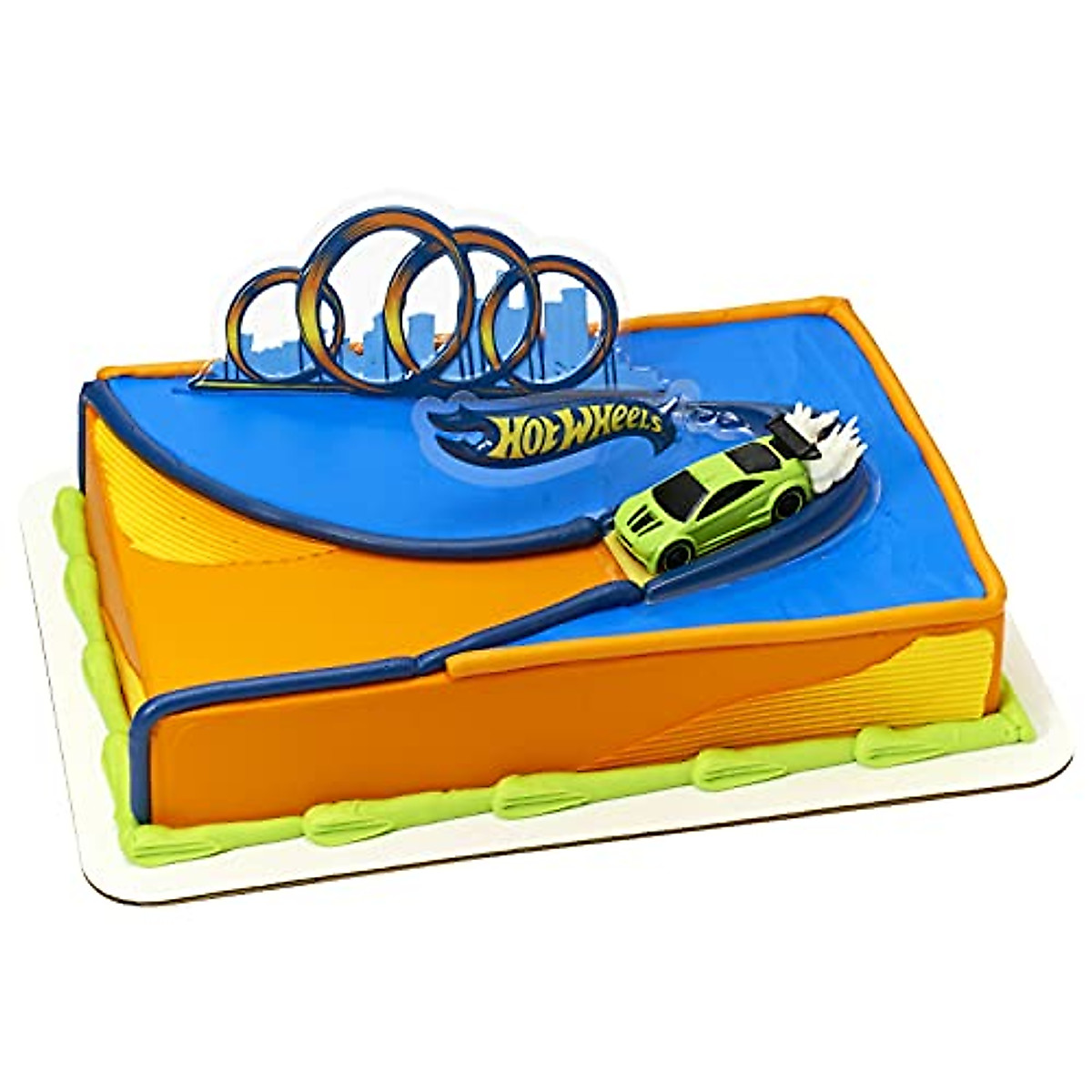 DecoSet® Hot Wheels Drift Birthday Cake Decorations, 2-Piece Topper with Race Car and 3D Racetrack Plaque, Create Action-Packed Racing Cakes for Birthdays and Parties