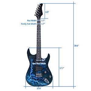 DZMARK Lightning Style Electric Guitar with Power Cord/Strap/Bag/Plectrums Black & White Guitars Case and Accessories Pack Beginner Starter Package