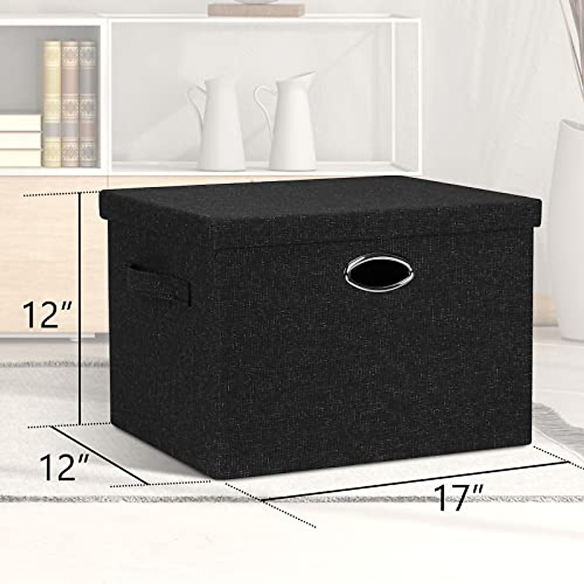 Posprica 3X Thicker Large Collapsible Storage Bins with Lids, 17"x12" Fabric Storage Box with Lid Storage Baskets for Shelves Closet Organizer Bins for Clothes Toys Books Photos Storage(3 Pack)