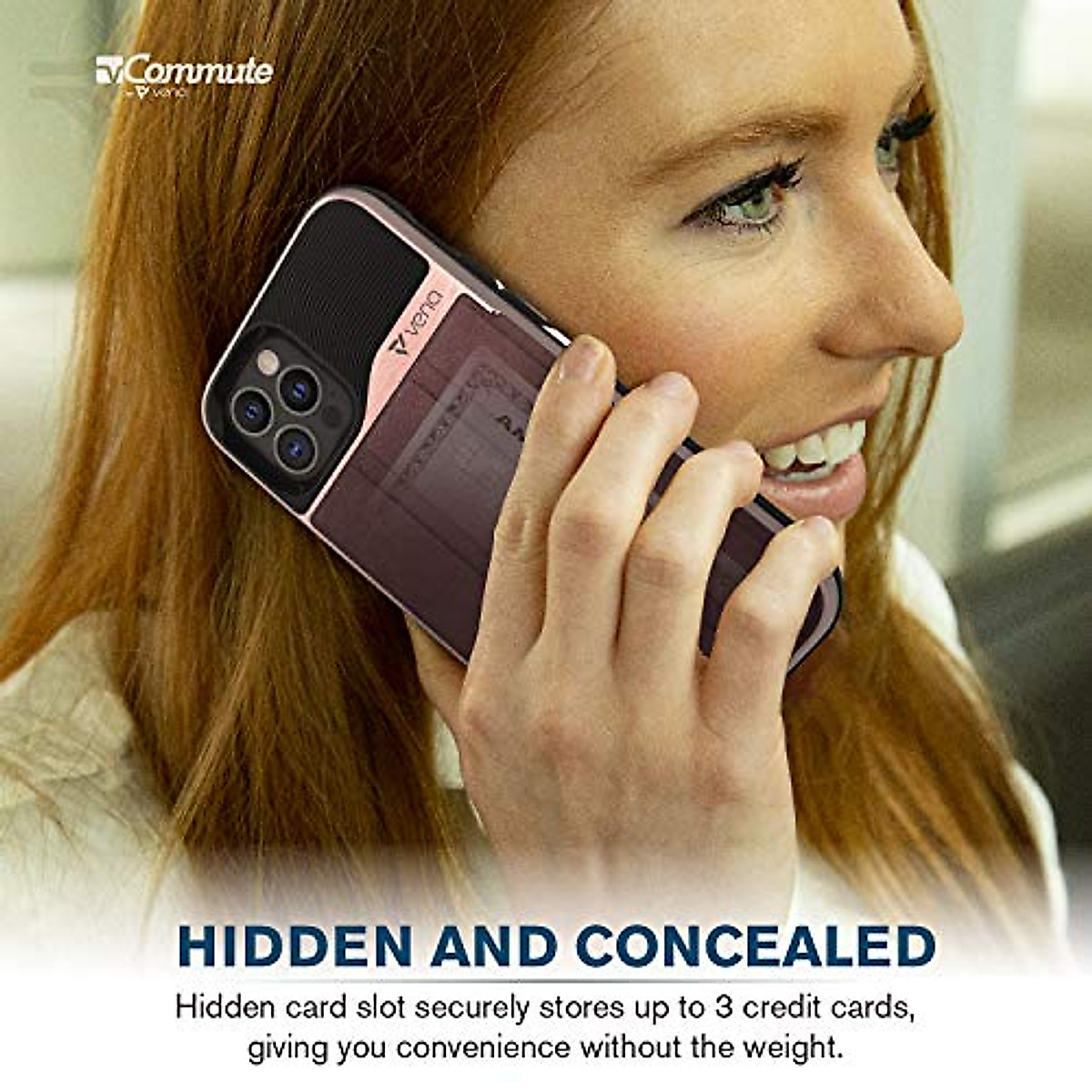 VENA vCommute Wallet Case Compatible with Apple iPhone 12 / iPhone 12 Pro (6.1"-inch), (Military Grade Drop Protection) Flip Leather Cover Card Slot Holder with Kickstand - Rose Gold