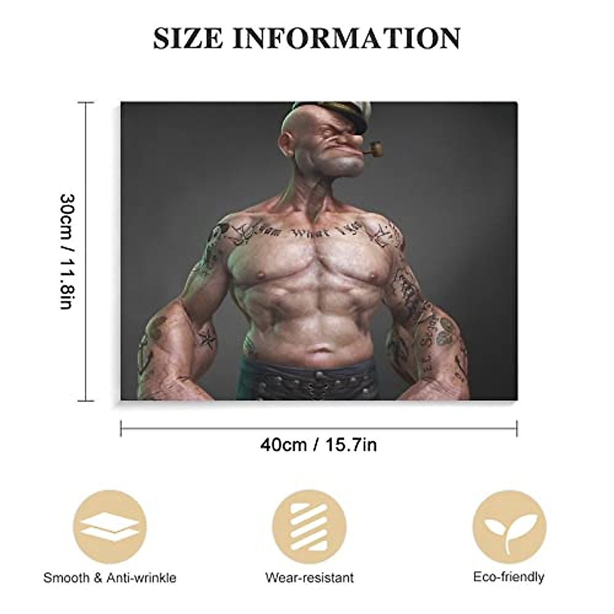Modern Art Posters Popeye Tattoo Muscle Sailor Funny Posters Cartoon Gym Room Decor Canvas Wall Art Prints for Wall Decor Room Decor Bedroom Decor Gifts 24x32inch(60x80cm) Frame-Style