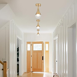 Dijiahua Gold Pendant Lights Kitchen Island 3 Pack, Modern Brass Raindrop Pendant Light Fixture Set of 3 with Clear Glass Globe,Mini Teardrop Chandelier,Adjustable Cord Hanging Lighting for Sink