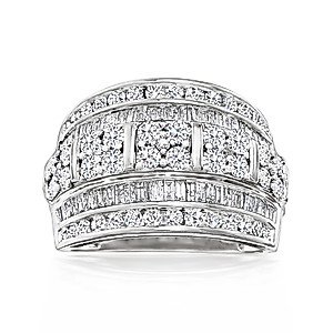Ross-Simons 2.00 ct. t.w. Baguette and Round Diamond Multi-Row Ring in Sterling Silver. Size 9