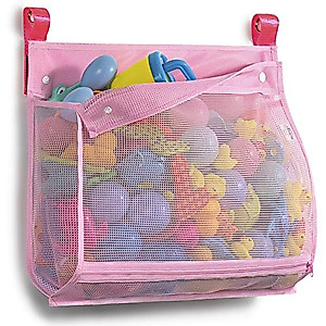Tenrai Mesh Bath Toy Organizer, （ 1 Large, Pink） Bathtub Storage Bag, Multi-Purpose Baby Toys Net, Toddler Shower Caddy for Bathroom, Quick Drying Kids Toy Holder, ZY