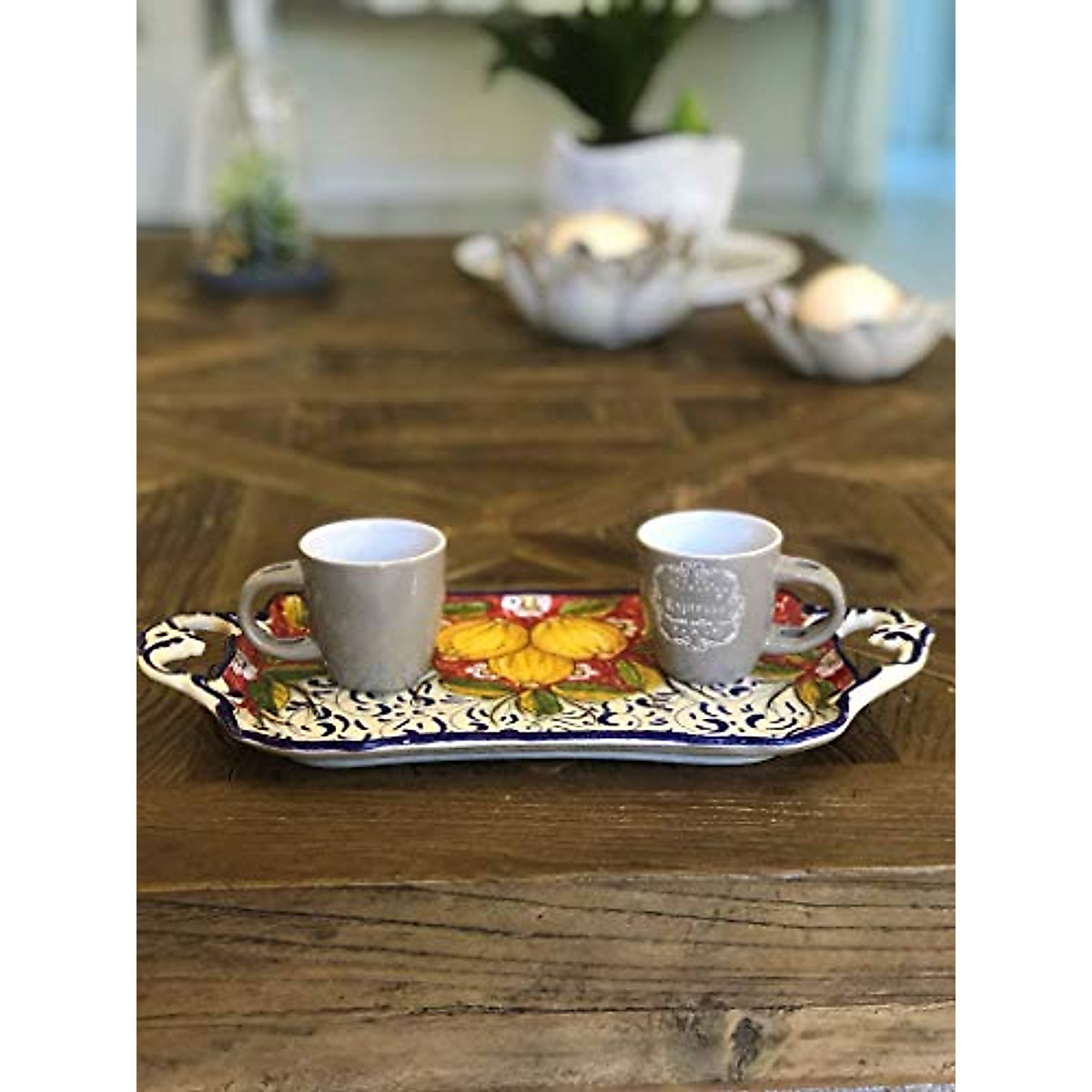 CERAMICHE D'ARTE PARRINI - Italian Ceramic Art Coffee Caffè Serving Tray Plate Decorated Lemon Pottery Hand Painted Made in ITALY Tuscan