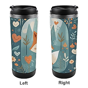 RTFGHJS 13oz Vacuum Insulated Stainless Steel Tumbler with Leakproof Lid Fox And Heart 304 Stainless Steel Travel Mug Wide Mouth Coffee Cup for Hot & Cold Drinks (380ml)