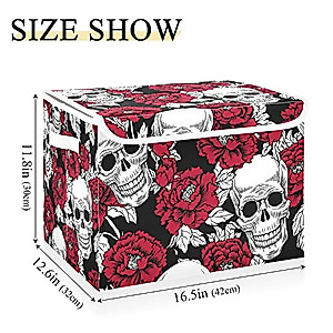 innewgogo Day Of The Dead Gold Skull Storage Bins with Lids for Organizing Closet Organizers with Handles Oxford Cloth Storage Cube Box for Toys