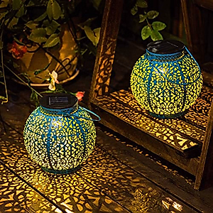 Solar Lantern Outdoor Lights Waterproof Garden Hanging Lights for Patio,Outside Valentine's Day Gift Birthday Gifts Mother's Day Gifts [Set of 2]