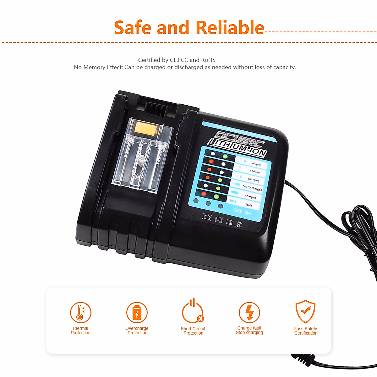 Powtree Lithium Drill Battery Charger DC18RC DC18RD Replacement for 14.4V-18V LXT Battery BL1850 BL1840B BL1820 BL1815 BL1860 BL1430 BL1450 BL1830 with LED Screen