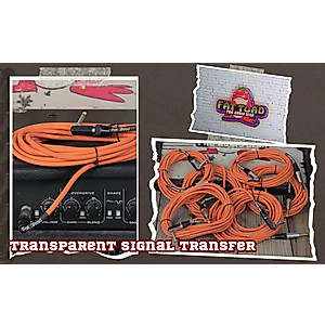 Fat Toad Guitar Cables (6 Pack) Right Angled Instrument Cord 20FT 1/4 Quarter Inch Straight-End 20 GA Wires