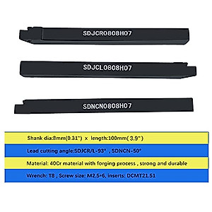 RHFGYY 10pcs DCMT070204 DCMT21.51 Carbide Turning Inserts with 3pcs Indexable Turning Tool Holders SDJCR0808H07 + SDJCL0808H07 + SDNCN0808H07 CNC Lather Tools