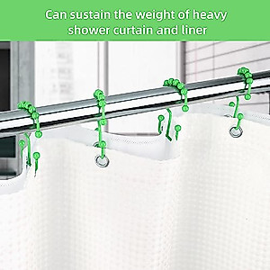 Qazvmlp Shower Curtain Hooks,304 Stainless Steel Shower Rings for Bathroom,Double Glide Shower Hooks for Bathroom Shower Curtain Rods Curtains,Set of 12 Hooks,Fluorescent Green（Style A）