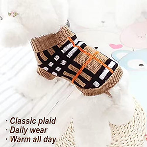 Classic Plaid Dog Turtleneck Sweater for Small Dog Pullover Knitted Sweater Pet Winter Warm Clothes Outfits for Poodle Puppy Cat Kitten Coffee Color (XXX-Large, Classic Plaid Style)