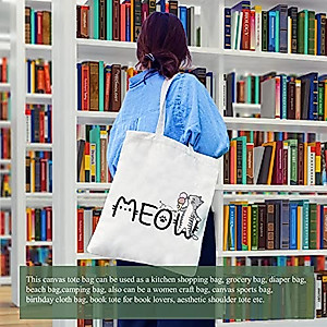 Andeiltech Canvas Tote Bag for Women Aesthetic Cute Cat Shopping Grocery Reusable Bags with Inner Zipper Women Gift