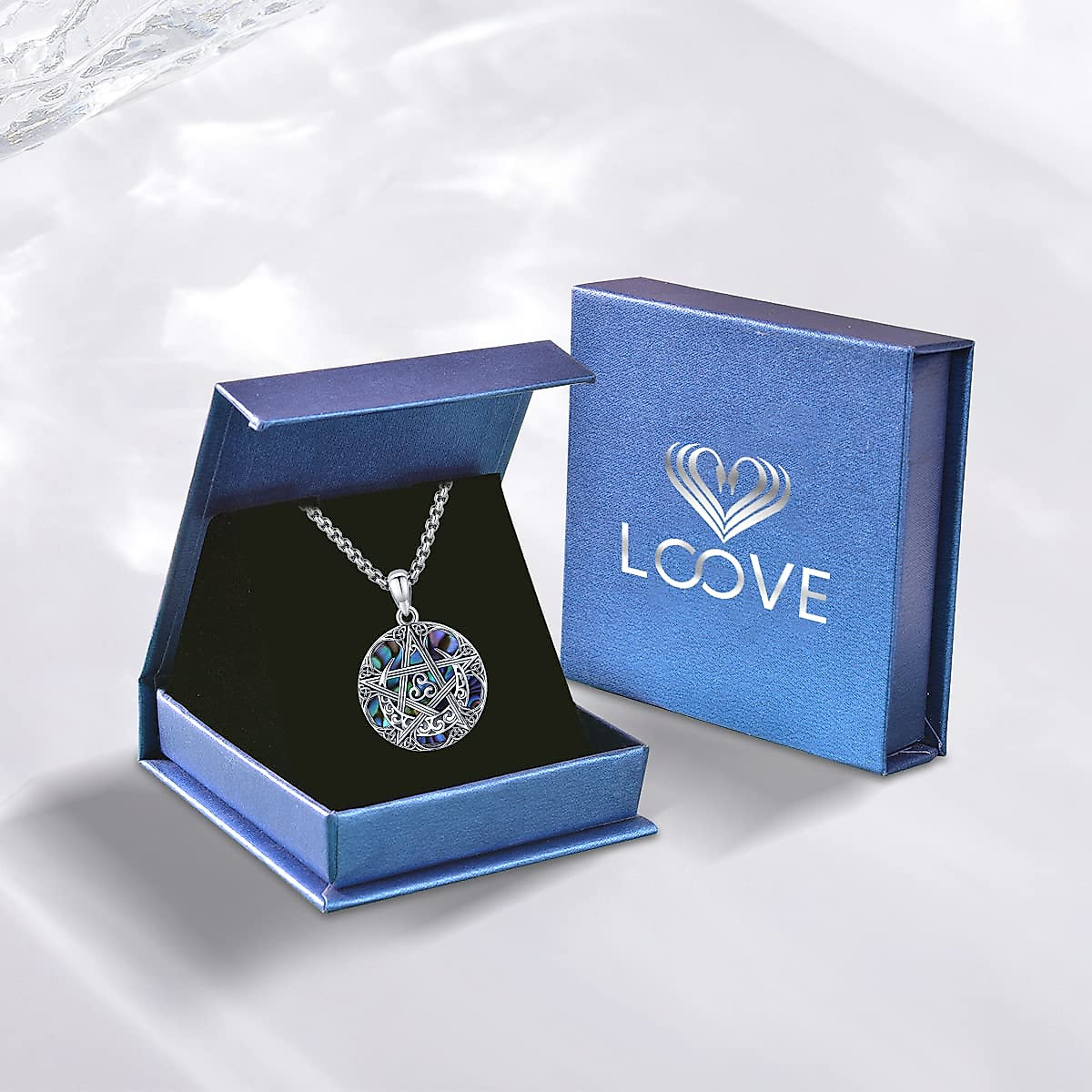 LOOVE Wiccan Pentagram Necklace for Women Sterling Silver Abalone Shell Pentacle Pendant Pagan Jewelry (A-Pentagram)