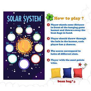 Solar System Science Toss Games Banner Backdrop Outer Space 9 Planets Universe Galaxy Theme Decor Decorations for Indoor Outdoor Boy Girl 1st Birthday Party Baby Shower Supplies Favors Background