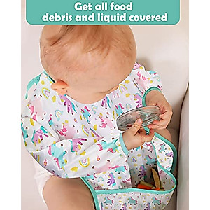 Lictin 3 Pack Baby Bibs for Boy or Girl, Cute Long Sleeve Bib, Waterproof Bibs for Toddlers,Adjustable Closure Baby Smock, Mess Proof Baby Bib, 6-24 Months Reusable Infant Baby Bibs