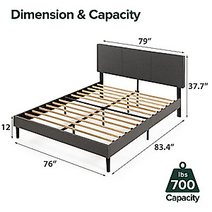 ZINUS Cambril Upholstered Platform Bed Frame with Sustainable Bamboo Slats / No Box Spring Needed / Mattress Foundation / Easy Assembly, King
