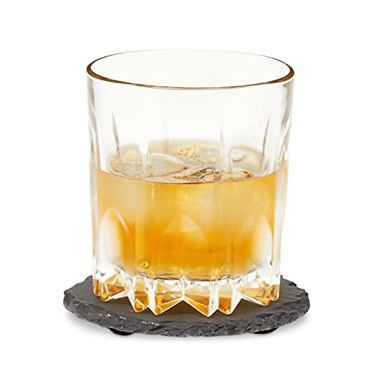 8 Pack Slate Drink Coasters with Holder for Coffee Table, Bar, Kitchen (Black Stone, 3.8 in)