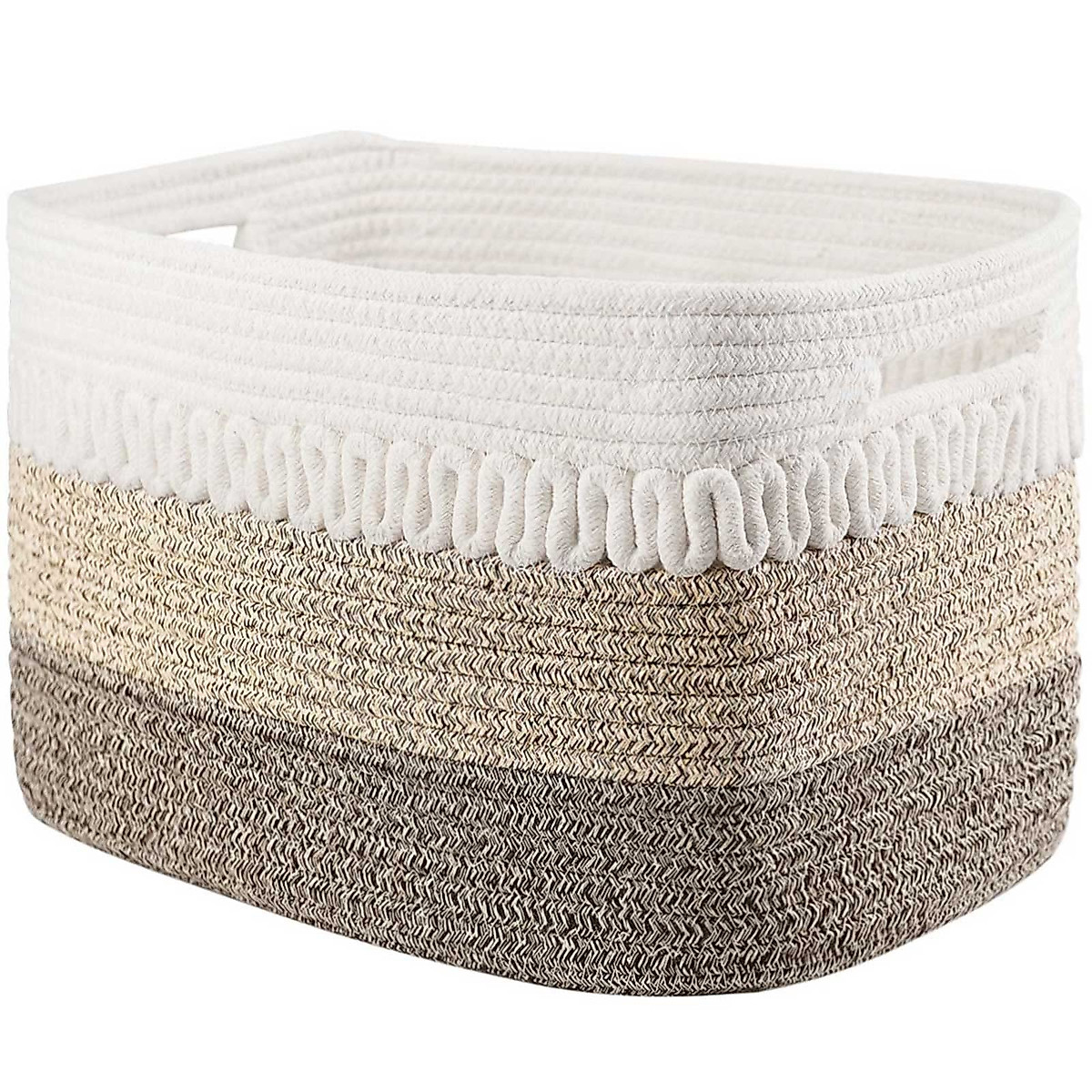 AROPEME Storage Basket for Shelves, 15"x10"x9" Woven Basket with Handles for Organizing, Cotton Rope Basket for Storage, Baby Nursery Toy Bin, Medium Rectangle Blanket Basket, Brown