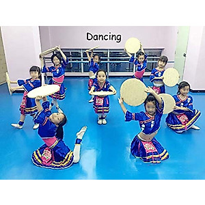 100% Handwoven Flat Wicker Round Fruit Basket Woven Food Storage Weaved Shallow Tray Bin Vegetable Organizer Holder Bowl Decorative Rack Display Kids DIY Art Drawing Board Tablet Paint (42cm/16.5")