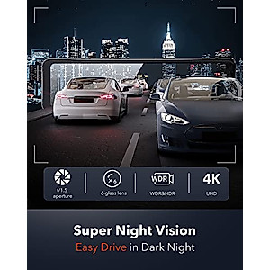 REDTIGER Rear View Mirror Camera 11'' UHD 4K Front and 1080P Rear View Mirror Dual Cameras for Cars,GPS,Parking Monitor,Night Vision,Smart Reverse Parking Assistance,Touchscreen,Free 32 GB Card