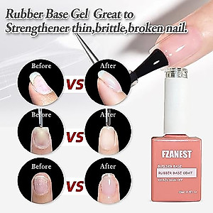 FZANEST Diamond Gel Top Coat and Clear Rubber Base Gel Polish For Nails Set,Builder Base Gel In A Bottle and No Wipe Top Coat Nail Polish Kit,Long Lasting Base Coat Ultra Shine Finish UV LED Soak Off