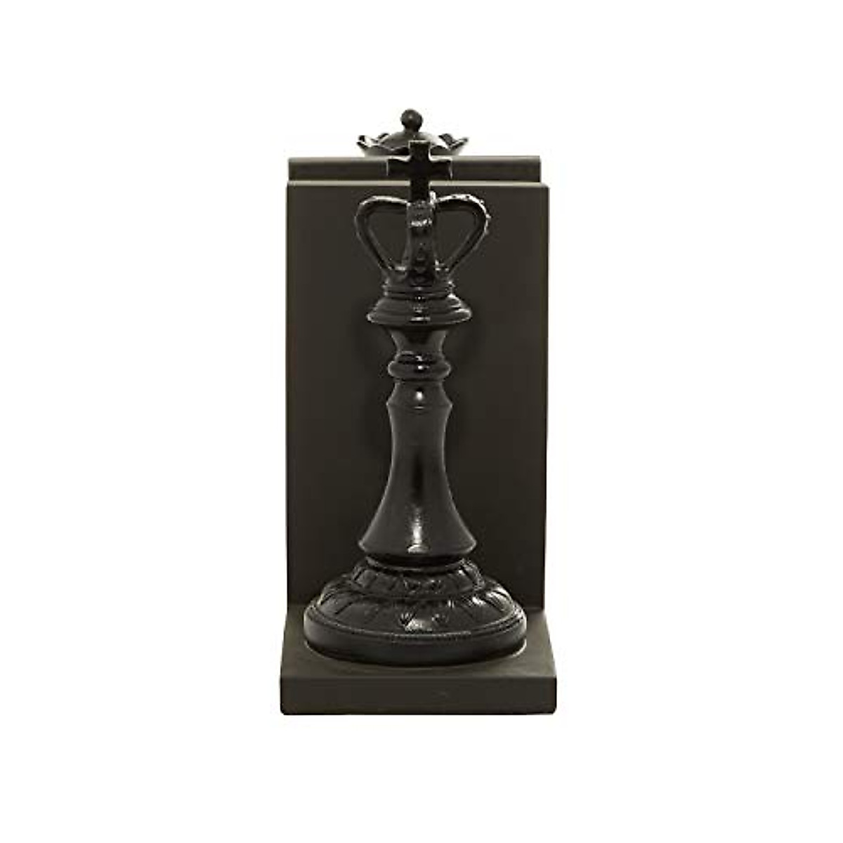Deco 79 Resin Chess Bookends with King and Queen, Set of 2 5"W, 8"H, Black
