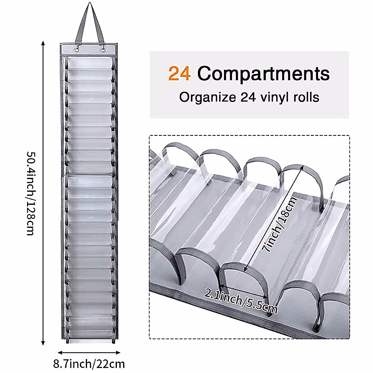 lixinhu Vinyl Roll Holder, 24 Compartments Craft Rack Roll Holder Wall Mount/Over Door Roll Storage Rack,Craft Organizer Vinyl Storage Rack | Hanging Organizer Storage