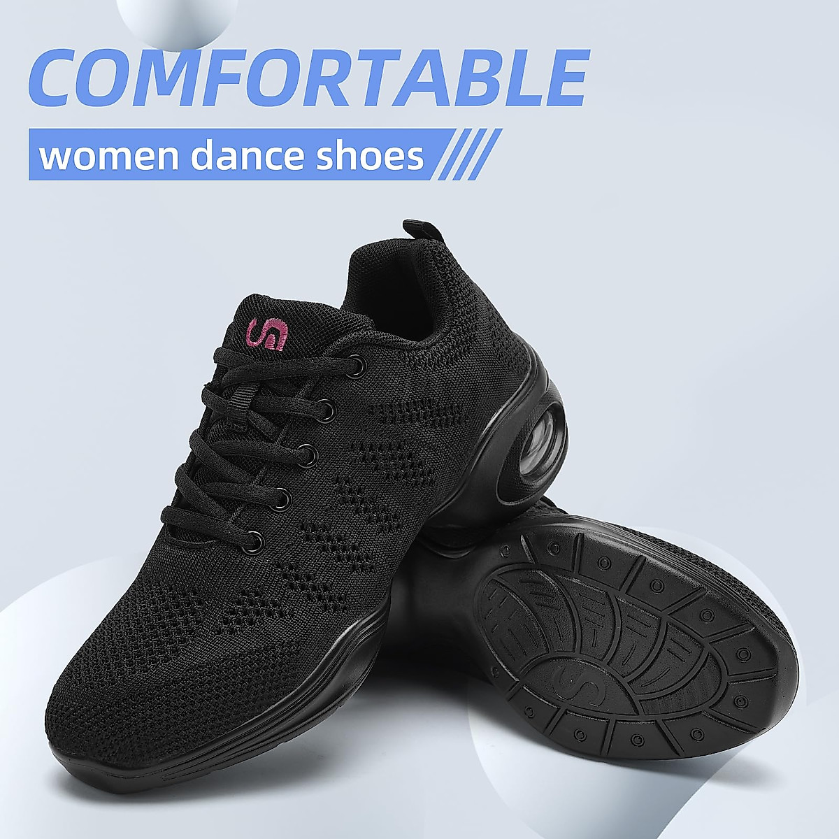 Dance Shoes for Women Jazz Shoes Women Dance Sneakers Breathable Air Cushion Split Sole Athletic Walking Dance Shoes A Black,8.5