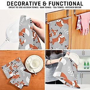 xigua Fox Kitchen Towels Set of 4, Soft Absorbent Drying Dishcloths Dish Towels with Hanging Loop for Kitchen Bathroom Bar Home Decor, 18 x 28 Inch