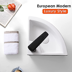 Davivy 18" x 13" Corner Bathroom Sink with Pop Up Drain and Installation Kit,Wall Mount Corner Sink,Ceramic Vessel Sink,Small Corner Sink,White Vessel Sink,Small Vessel Sink for Bathrooms