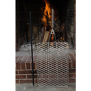 Heavy Duty Large Campfire Grill, Fully Adjustable Swiveling BBQ with long handle, Lifetime Durability, Perfect for Fire pits and rings. Easily portable for camping. Made in USA (15x21)