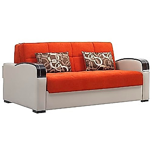 Sweethome Stores 74" Pull Bed with Storage, Firm, Fabric, 650 lbs Capacity, Sleeper Sofa, Futon for Living Room or Home Office Convertible Couch, DormirClack Sofabed, Orange