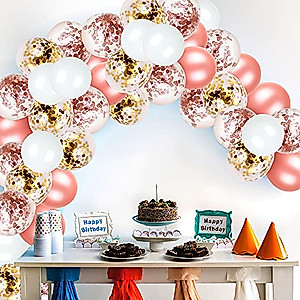 Nobledecor White Rose Gold Confetti Balloons Kit, 60 Pcs 12 inch Metallic Rose Gold Balloons Chrome Latex Confetti Birthday Party Balloons for Birthday Wedding Party Supplies Arch Decoration Baby Shower Graduation Festival Party