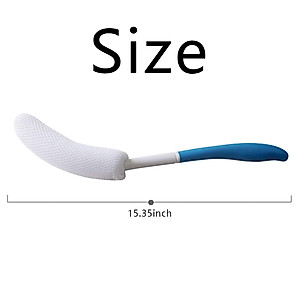 MagiDeal Vinyl Quote Me Long Anti-Slip Curve Handled Bath Body Brush, Easy Reach for Seniors, Suitable for Elderly/Pregnant Aid Bathing & Shower, Blue, 15.35"