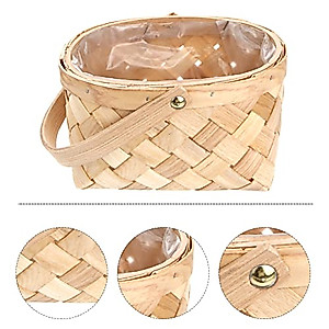 Picnic storage basket Basket Handmade Woven Basket Fruit Basket Wooden Basket with Handle Bread Basket Portable Storage Basket for Home Outdoor storage container Camping picnic basket
