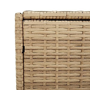 GOLINPEILO 74.8 Gal Outdoor Storage Box, Patio Rattan Deck Box, Wicker Storage Bin Deck Box, Poly Rattan Patio Storage Chest with Hinged Lid for Cushions, Pillows, 47.2"x19.7"x22" Mix Beige
