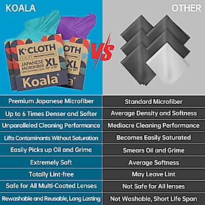 Koala Lens Cleaning Cloth | Japanese Microfiber | Glasses Cleaning Cloths | Eyeglass Lens Cleaner | Eyeglasses, Camera Lens, VR/AR Headset, and Screen Cleaning | Blue & Purple (Pack of 3)