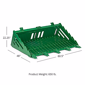 Titan Attachments 60in Fine Grade Skeleton Rock Bucket with Teeth for John Deere Loader with Hook and Pin Connection