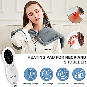 Weighted Heating Pad for Neck and Shoulders, JKMAX 2lb Large Neck Heating Pad for Neck Shoulder Pain, 10 Heat Settings, 3 Timer Settings Auto-Off, Gifts for Women Men Mom Dad 17"x23"
