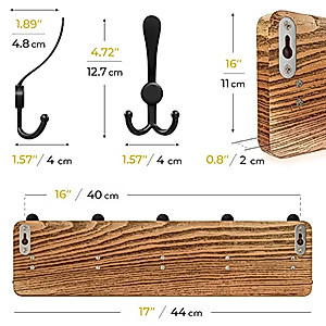 SAYONEYES Wood Coat Rack Wall Mount with 5 Tri Coat Hooks for Hanging – 17 Inch Heavy Duty Premium Solid Pine Wood – Wall Hooks Rack for Bathroom, Bedroom, Entryway (Brown)